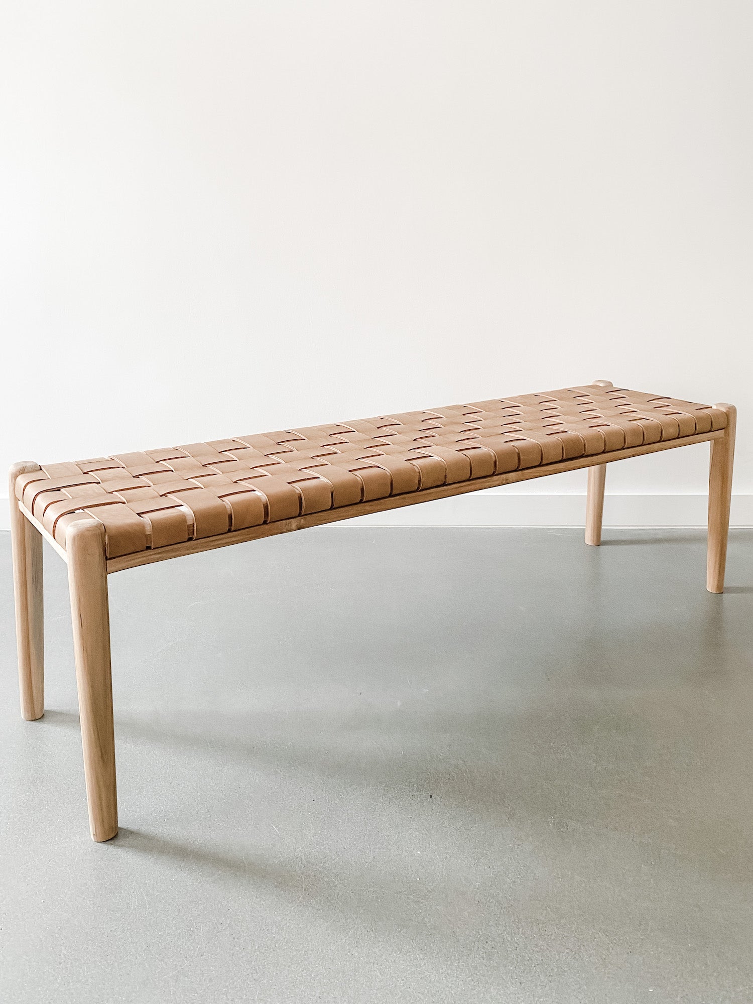 Woven Leather Bench - Beige - Saffron + Poe