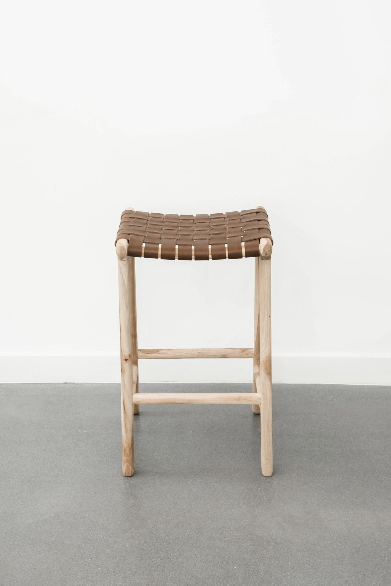 Backless Woven Leather Counter Stool - Saddle – Saffron + Poe