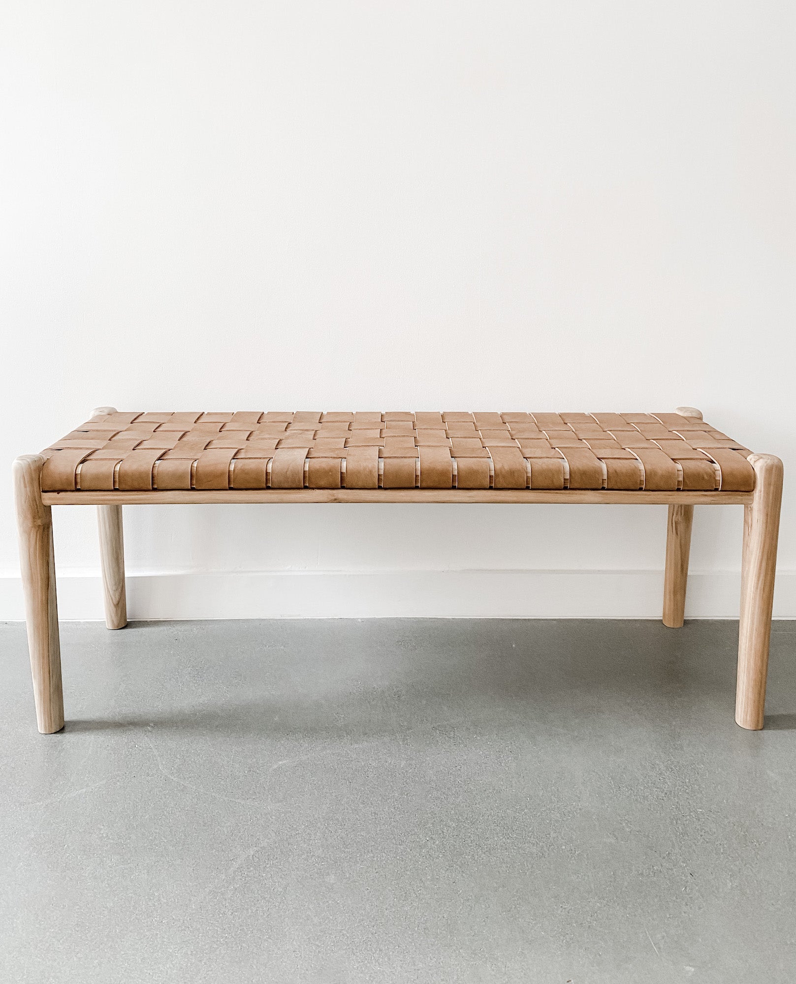 Woven Leather Bench - Beige - Saffron + Poe