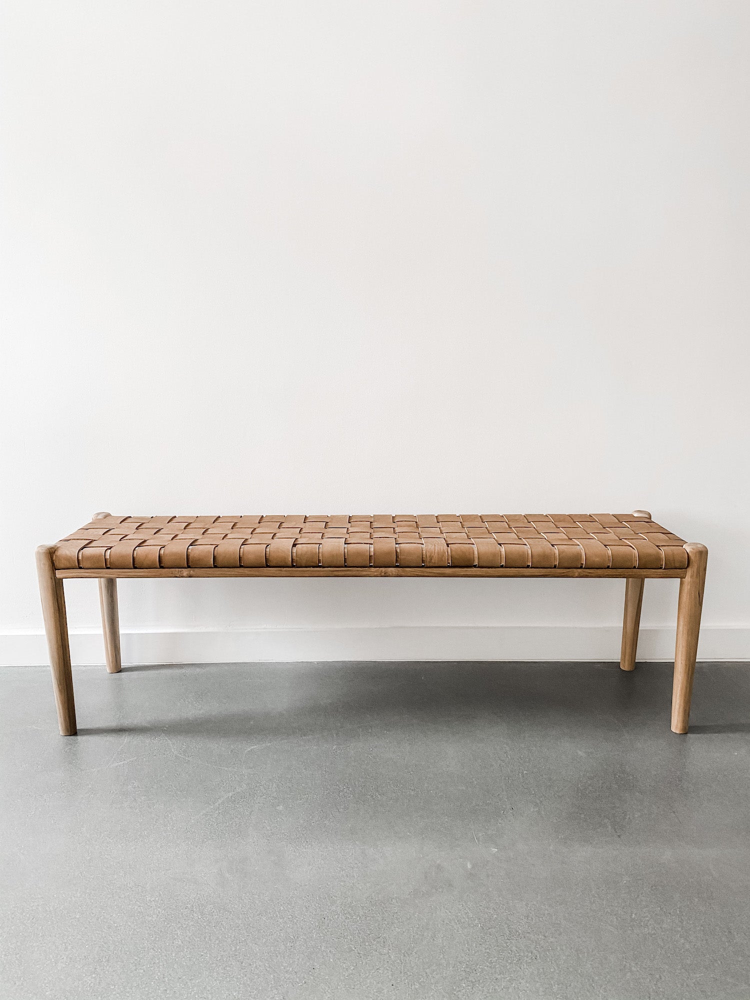 Woven Leather Bench - Beige - Saffron + Poe
